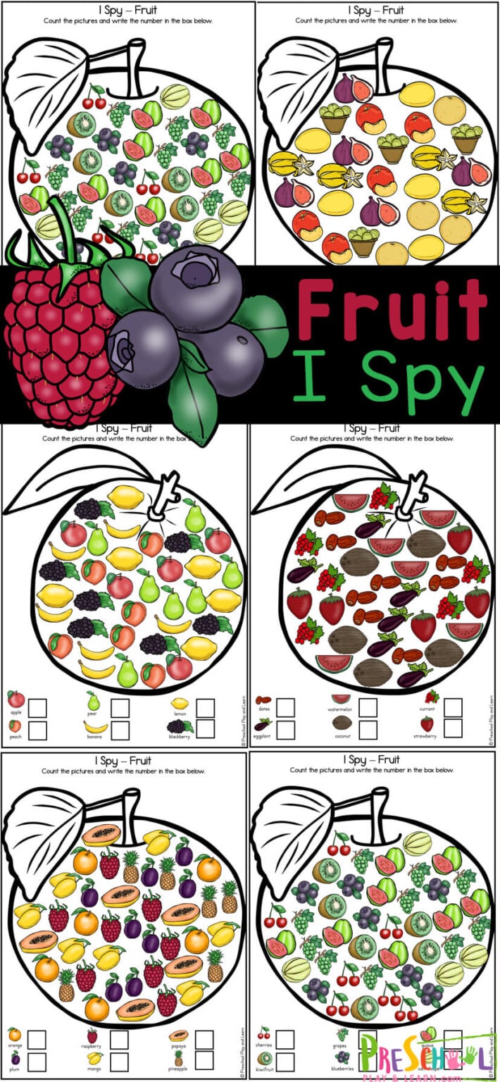 🍎🍌🍐 FREE I Spy Fruits Printable Worksheet for Preschool