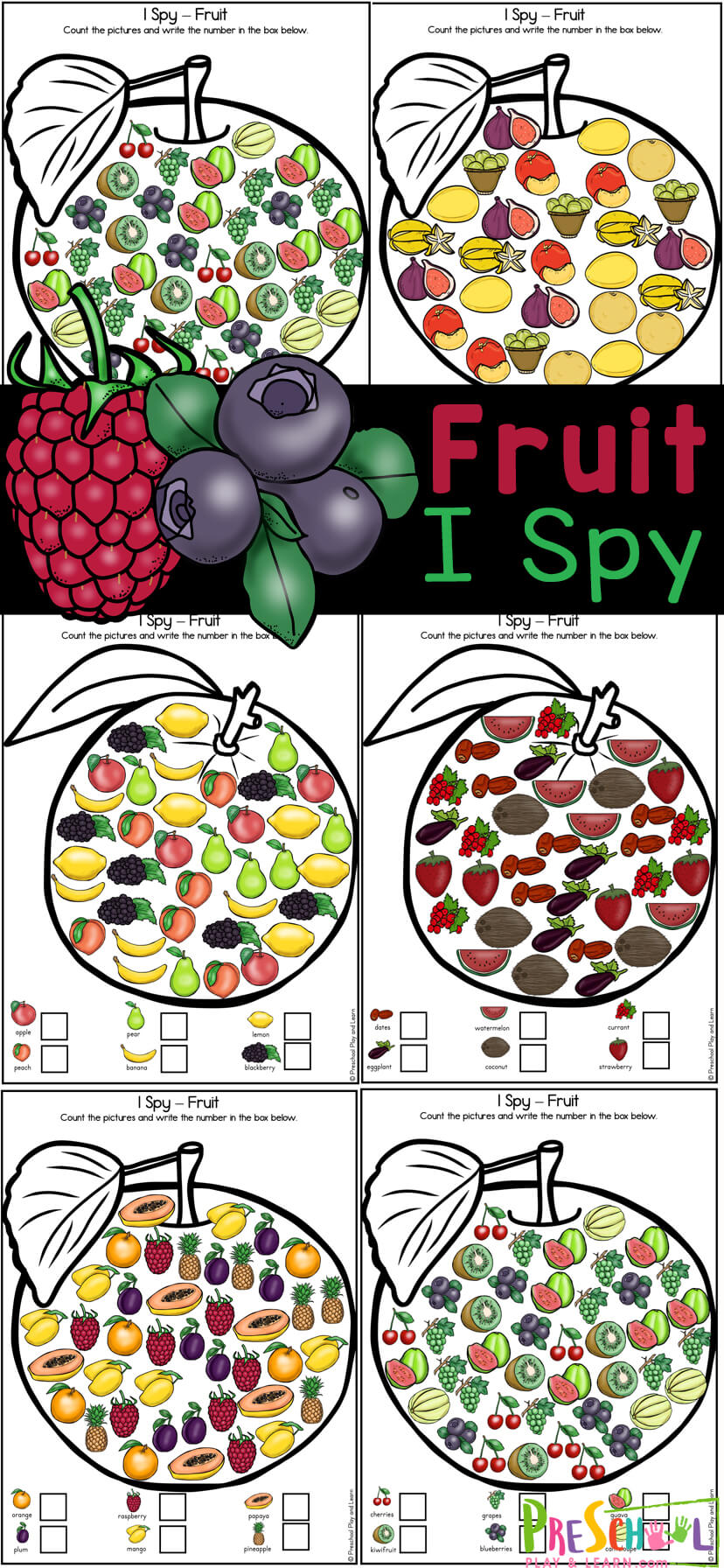 🍎🍌🍐 FREE I Spy Fruits Printable Worksheet for Preschool