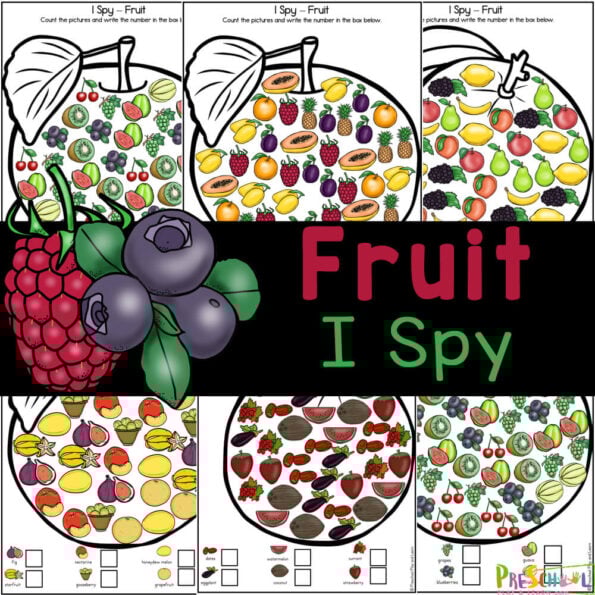 🍎🍌🍐 FREE I Spy Fruits Printable Worksheet for Preschool
