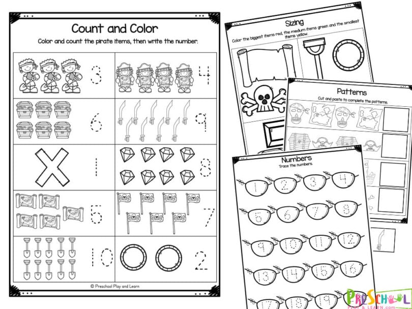 🏴‍☠️ FREE Printable Pirate Worksheets for Preschoolers