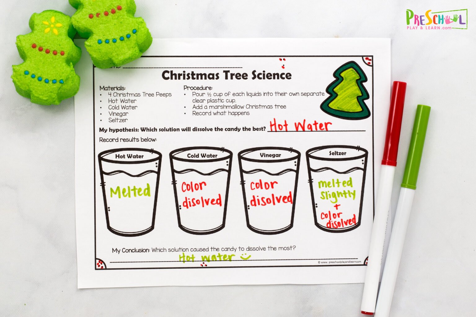 🎄 Christmas Tree Science Experiment Dissolving Peeps Activities