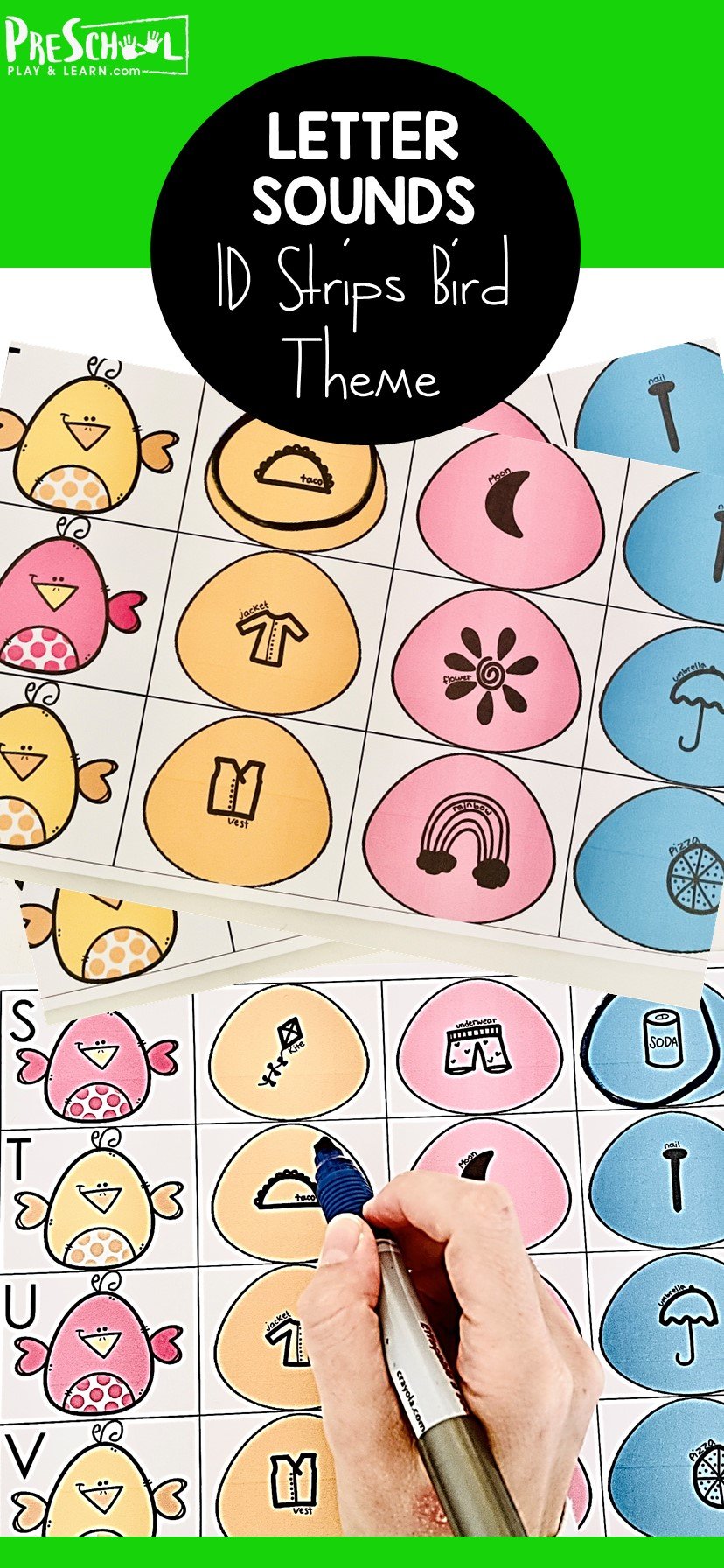 Free Printable Spring Letter Sounds Bird Strips Activity