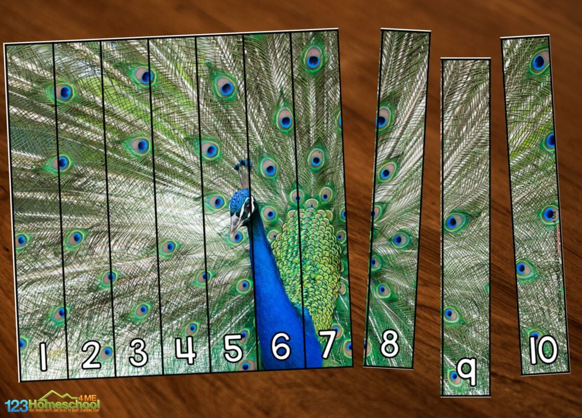 🦚 FREE Printable Animal Puzzles Number Sequencing Game