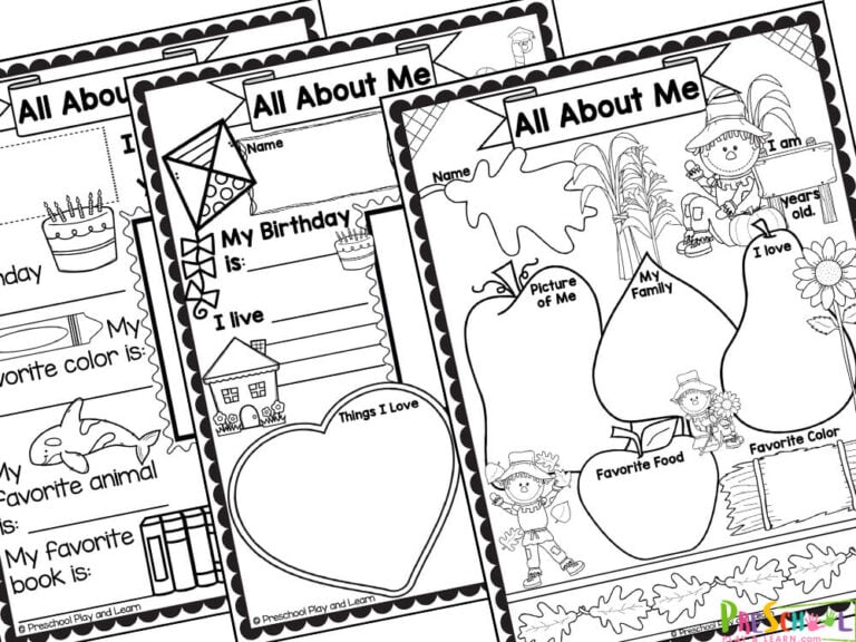 FREE All About Me Preschool Printable Worksheets