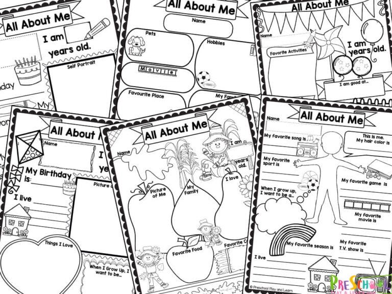 FREE All About Me Preschool Printable Worksheets