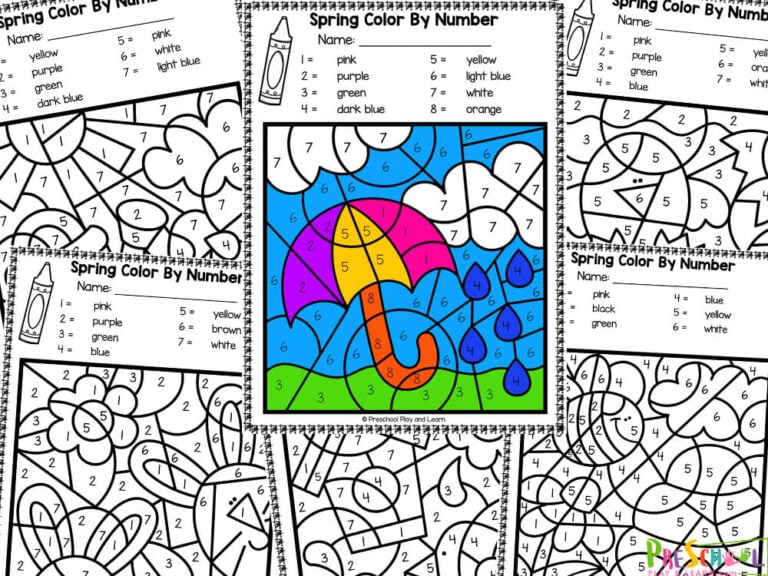 FREE Spring Color By Number Printable Worksheets for Preschoolers