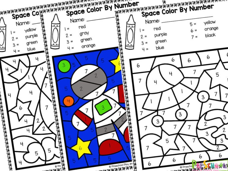 🚀 FREE Printable Outer Space Color By Number Preschool Worksheet