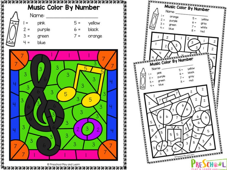 🎵 Music Color by Number Printable Worksheets