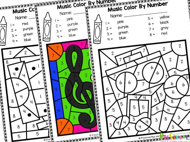 🎵 Music Color by Number Printable Worksheets
