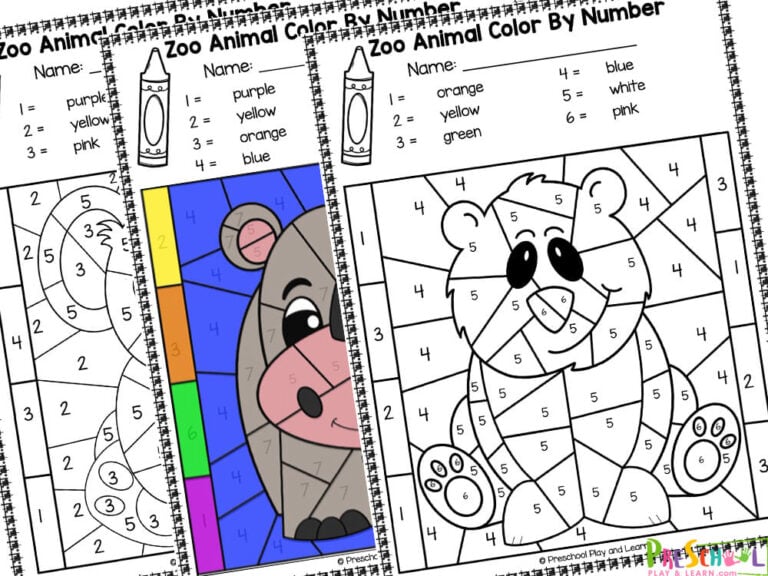 🐼 FREE Printable Zoo Animals Color by Number Worksheets