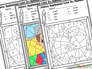FREE Johnny Appleseed Color by Number Worksheets