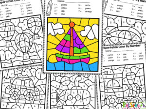 FREE Printable Transportation Color by Number Worksheets