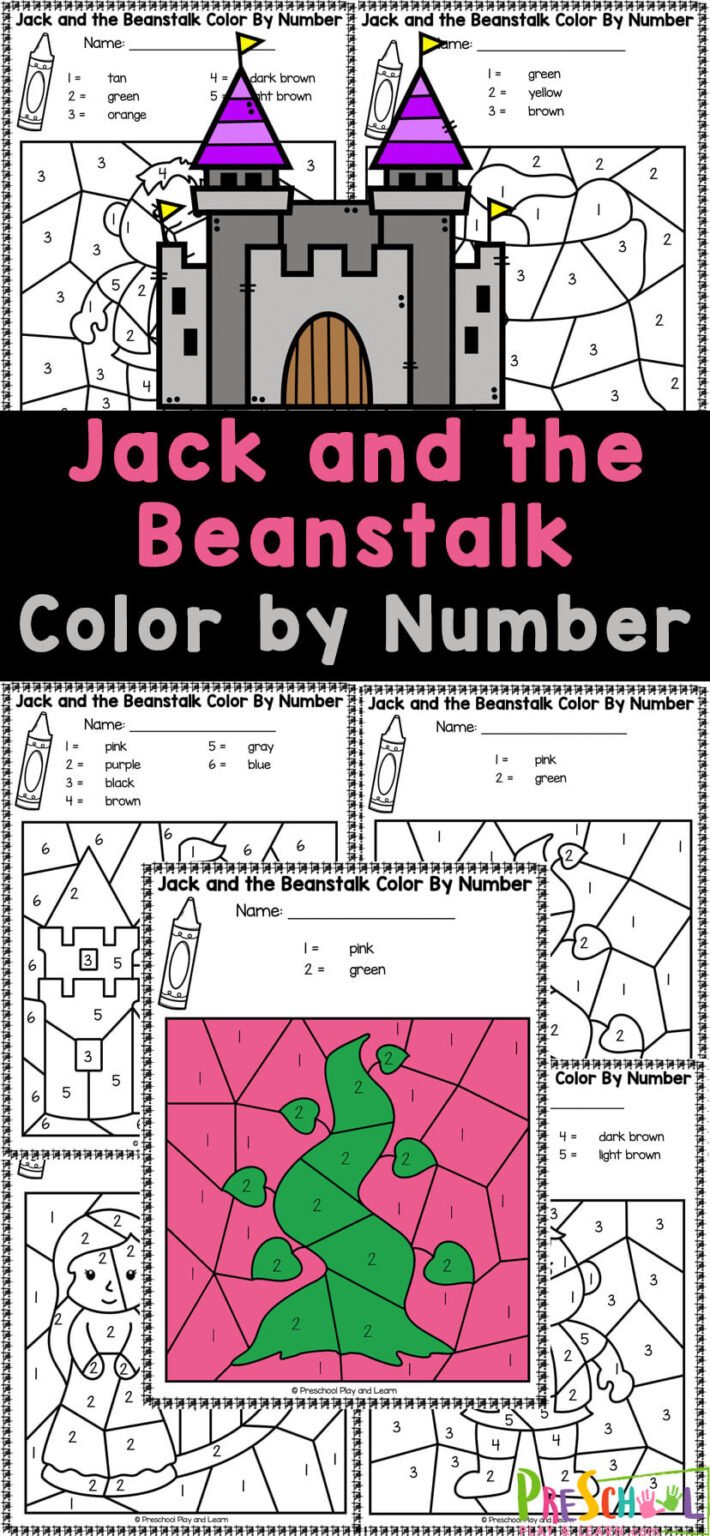 Printable Jack and the Beanstalk Color by Number Worksheets