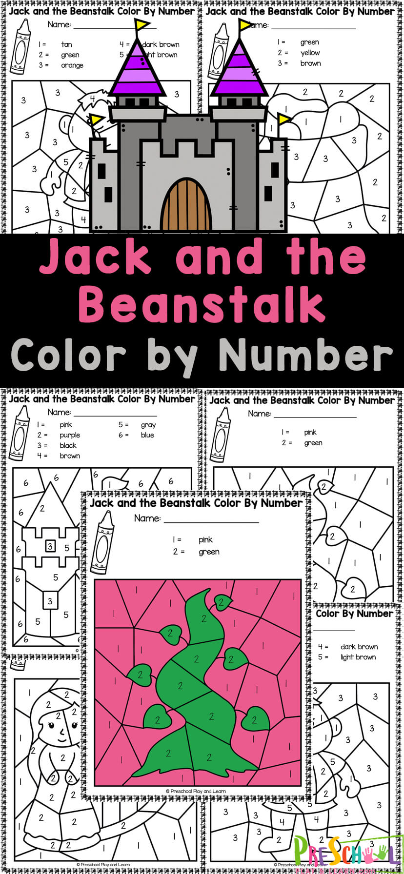 Printable Jack and the Beanstalk Color by Number Worksheets