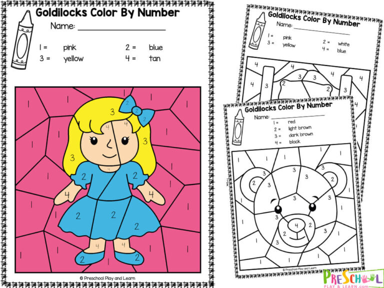 Goldilocks and the Three Bears Color by Number Worksheets