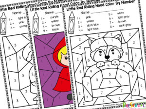 FREE Printable Little Red Riding Hood Color by Number Worksheets