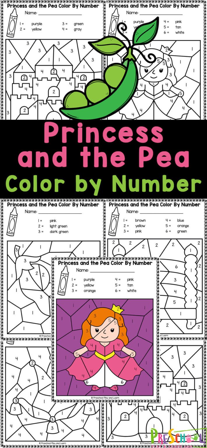 FREE Printable Princess and the Pea Color by Number Worksheets