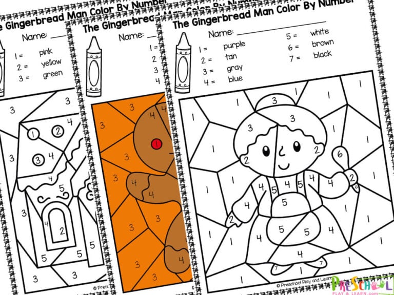 FREE Gingerbread Man Color by Number Worksheets