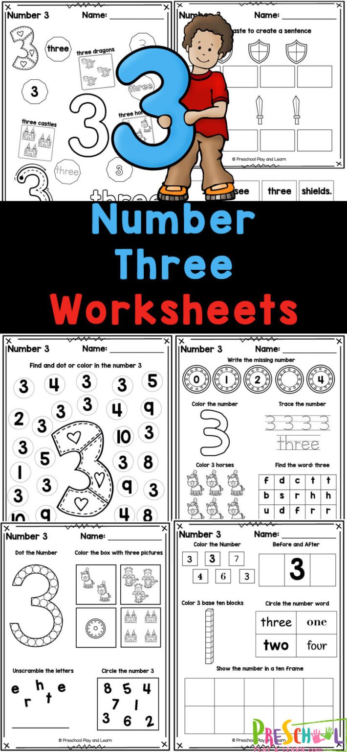 FREE Printable Number 3 Worksheets - Counting & Tracing