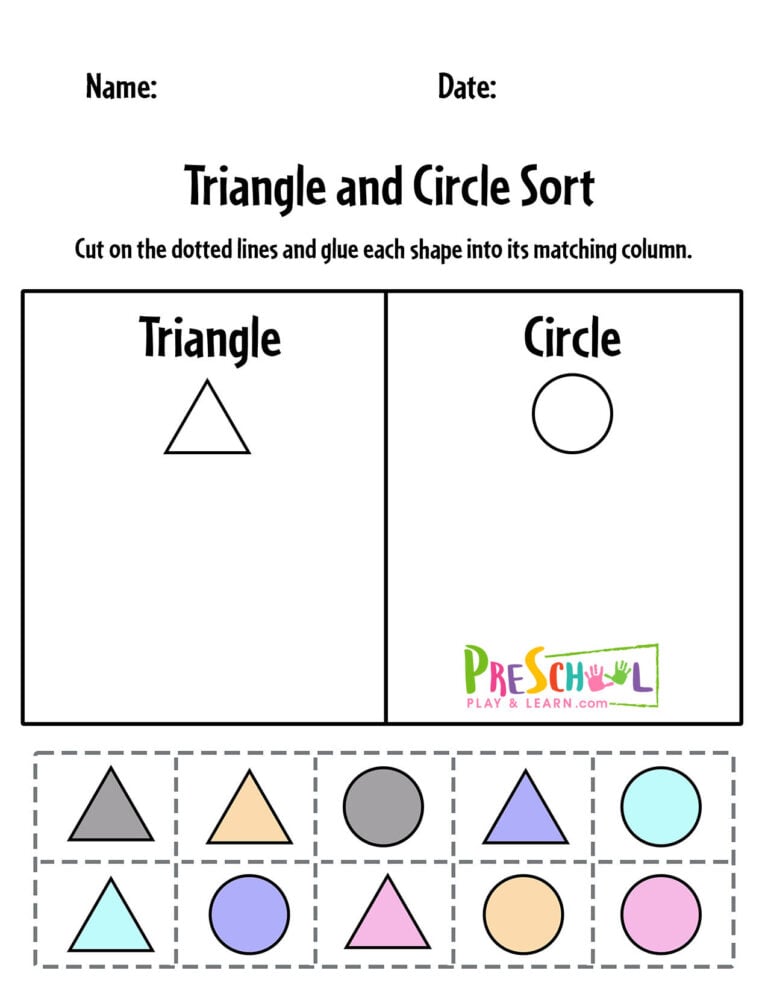 FREE Cut and Paste Shape Sorting Worksheets for Preschool