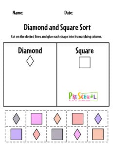 FREE Cut and Paste Shape Sorting Worksheets for Preschool