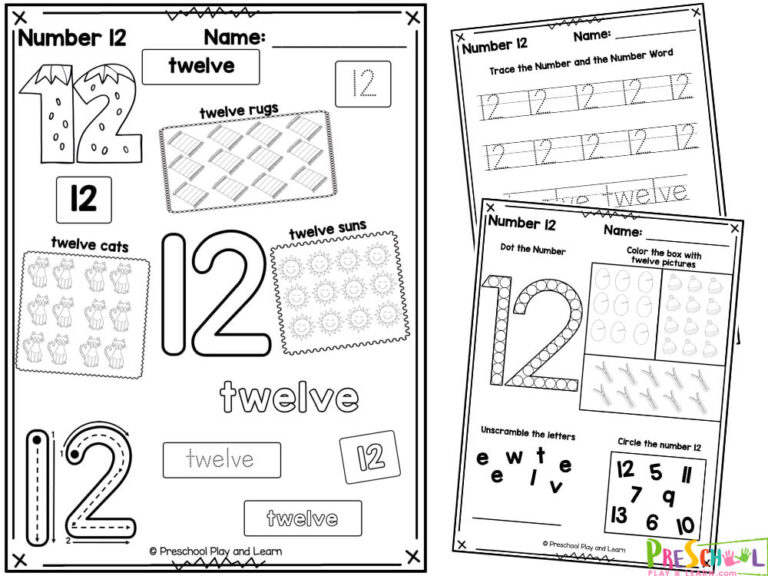 FREE Trace and Write Number 12 Worksheets for Preschool