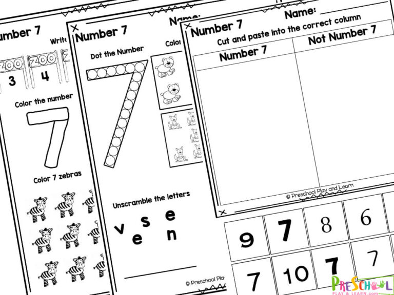 FREE Printable Number 7 Worksheets for Preschool
