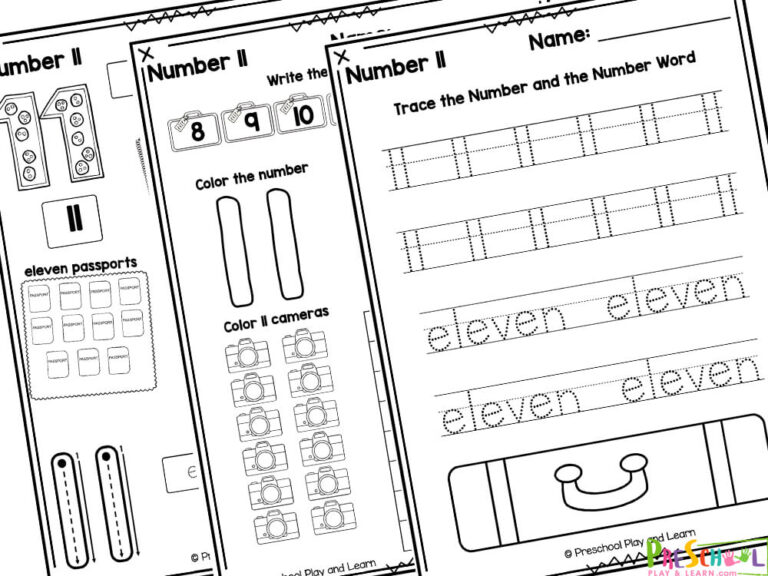 FREE Preschool Number 11 Worksheets - Trace & Count