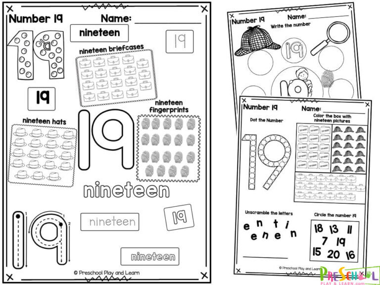 FREE Printable Number 19 Tracing Worksheets