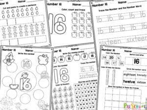 FREE Printable Number 16 Tracing Worksheets