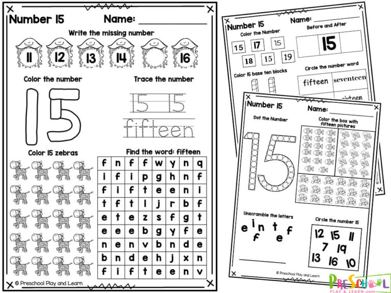 FREE Printable Number 15 Tracing Worksheets for Preschool