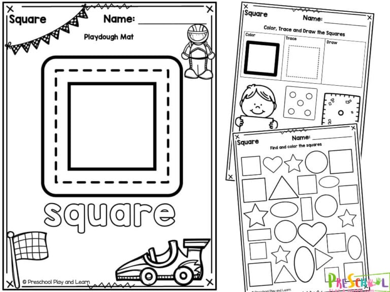 🟨 FREE Printable Square Shape Worksheets for Preschool