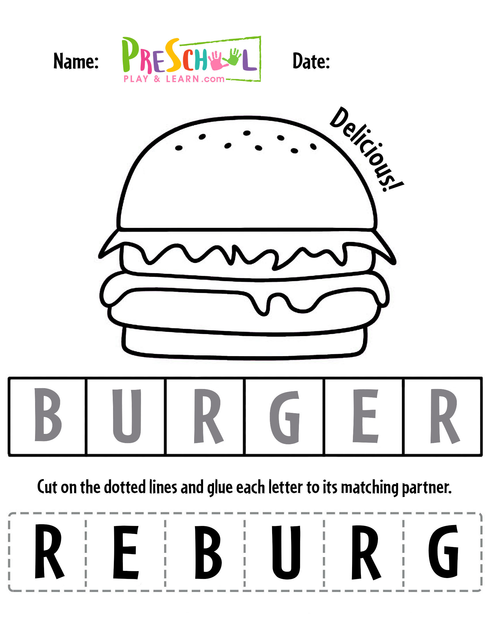 FREE Food Theme Letter Matching Worksheets!
