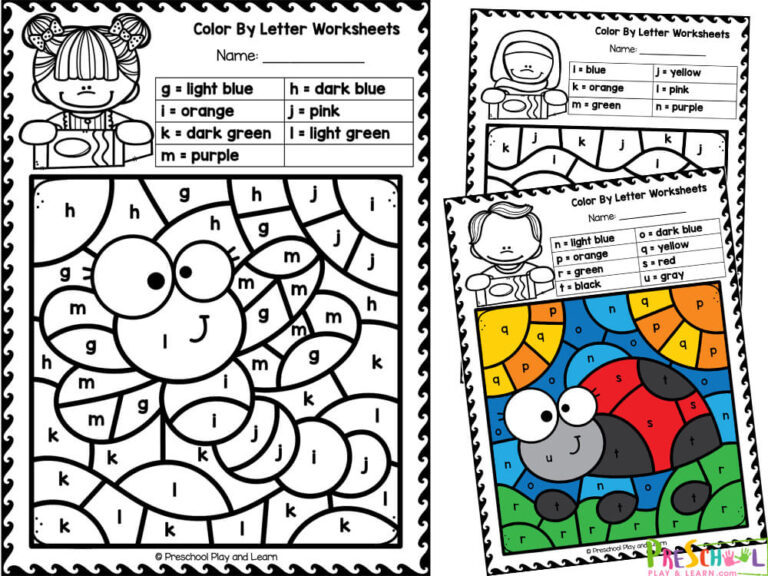 FREE Bug Color By Letter Alphabet Recognition Worksheets