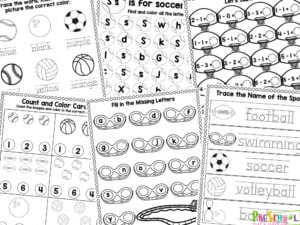 🏈⚾🎳⚽ FREE Printable Sports Worksheets for Preschoolers
