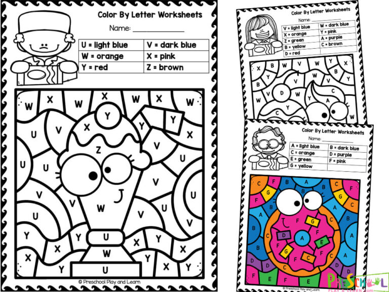 Sweet Treats Color by Alphabet Letter Worksheets for Preschoolers (FREE)