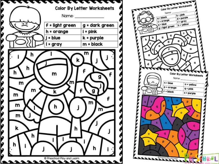 FREE Printable Space Color By Letter Worksheets for Preschoolers
