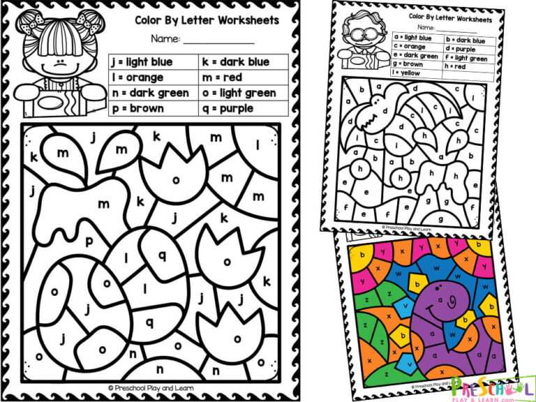 FREE Dinosaur Color By Code Letter Recognition Worksheets