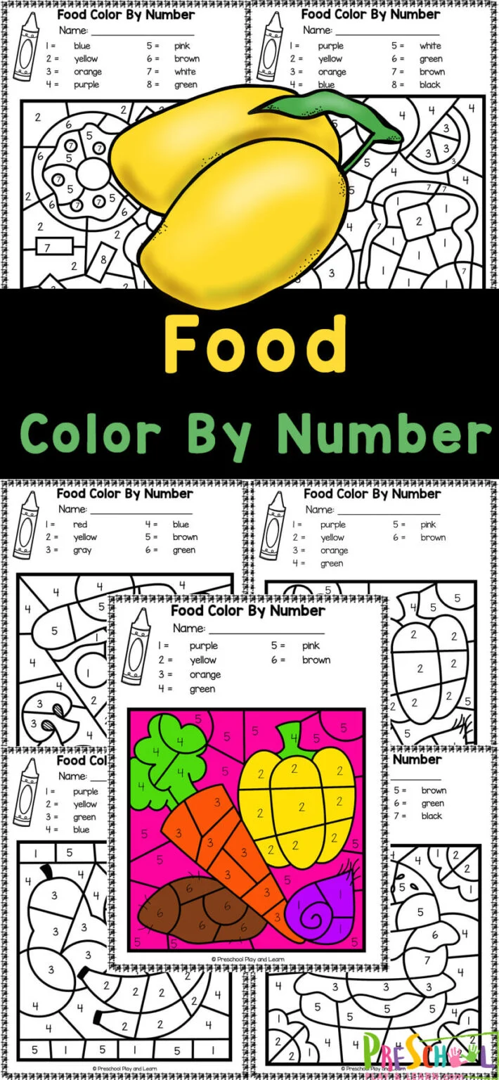 FREE Printable Food Color by Number Worksheets