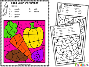 FREE Printable Food Color by Number Worksheets