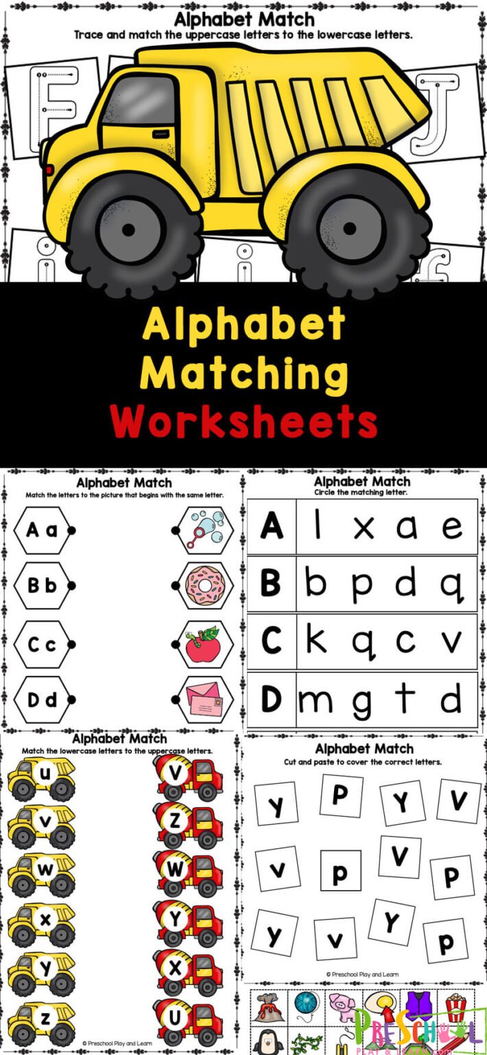 FREE Alphabet and Picture Matching Worksheets for Pre K
