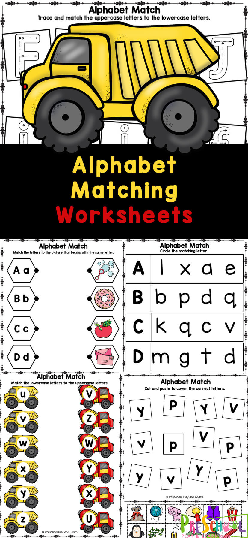 FREE Alphabet and Picture Matching Worksheets for Pre K