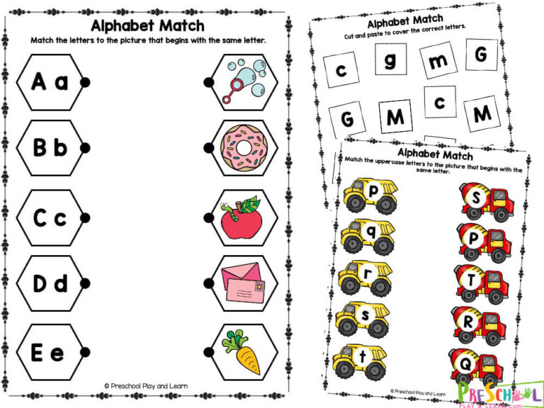 FREE Alphabet and Picture Matching Worksheets for Pre K