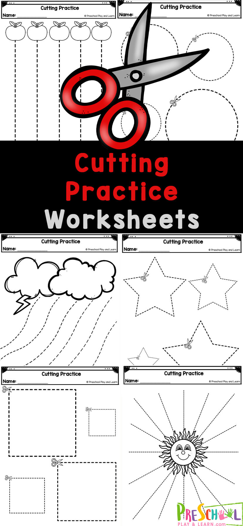 Free Printable Cutting Practice Worksheets Pages for Preschool