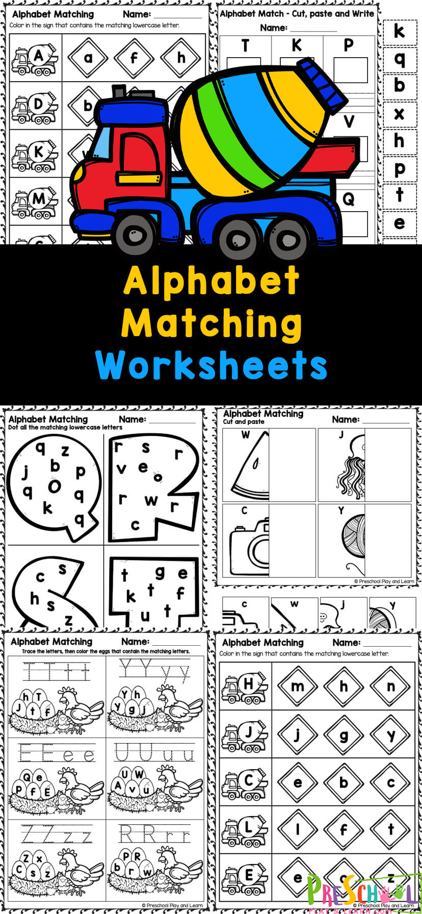 FREE Printable Alphabet Matching Worksheets for Pre-K