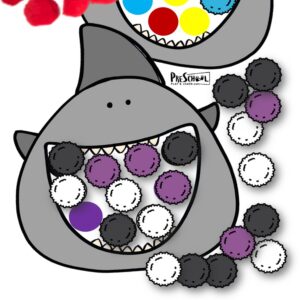 Shark Color, Sort, and Match Pom Pom Activity for Preschoolers