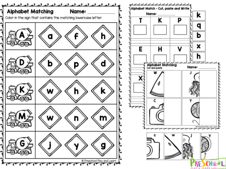 FREE Printable Alphabet Matching Worksheets for Pre-K