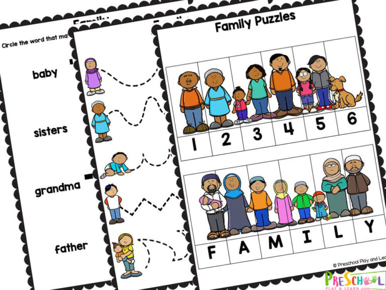 FREE Printable Family Worksheets for Preschool