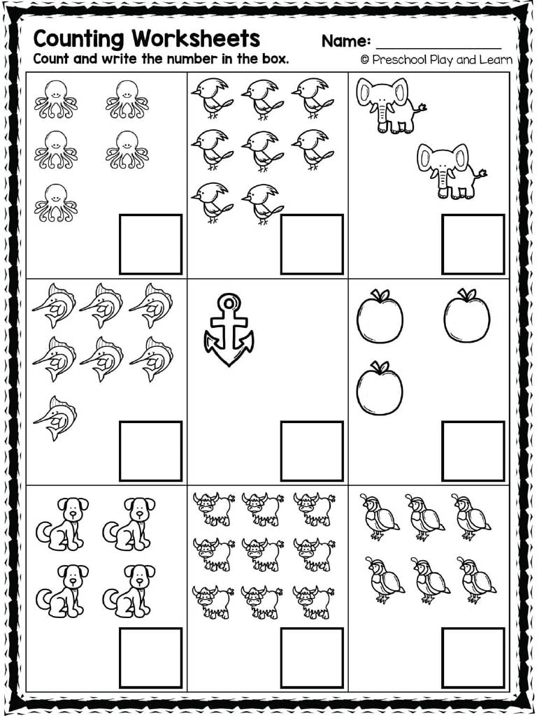 FREE 1-10 Preschool Counting Worksheets pdf