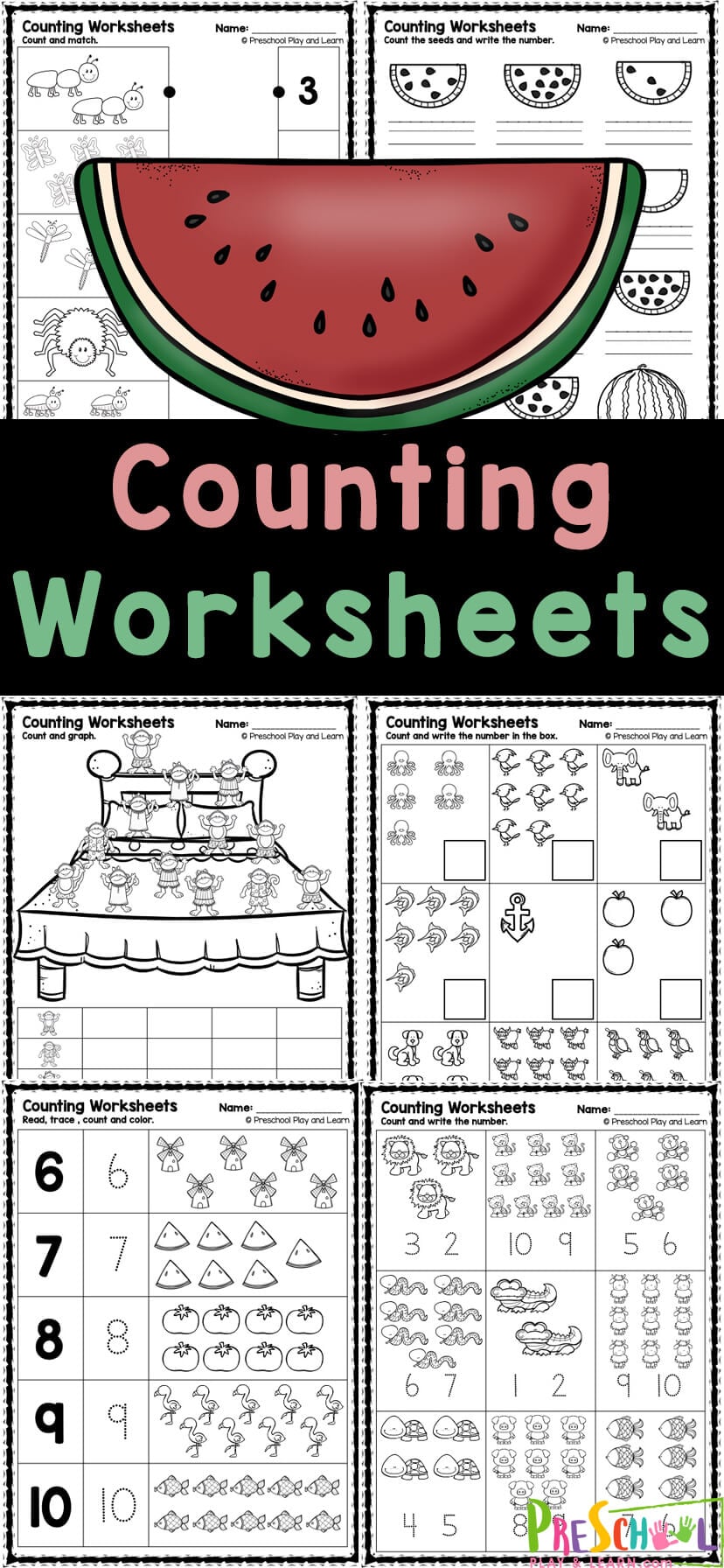 FREE 1-10 Preschool Counting Worksheets pdf